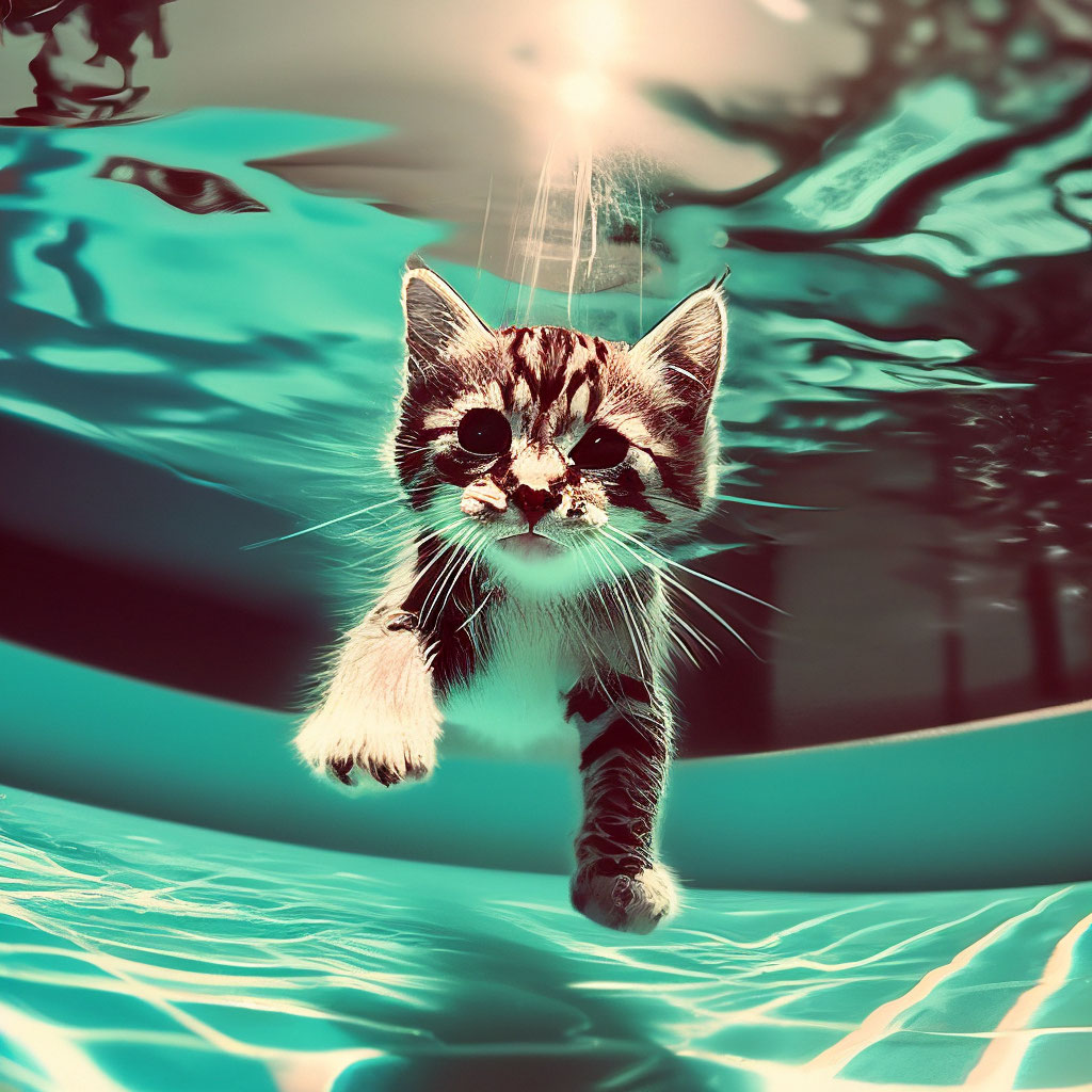 "The cat dives into the pool like a child on the cover of the album ...