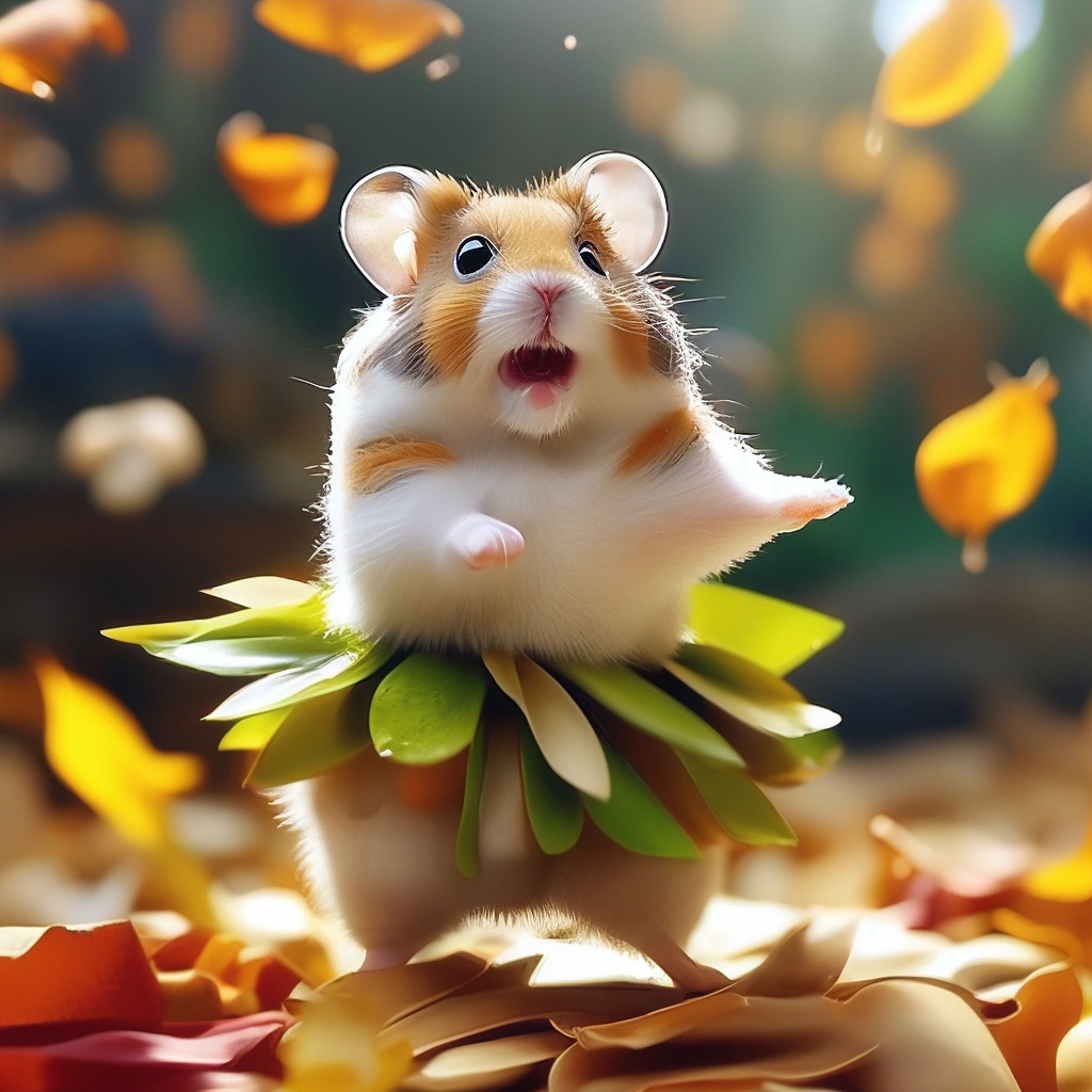 "Talking hamster dancing in a long skirt made of leaves and a top made ...