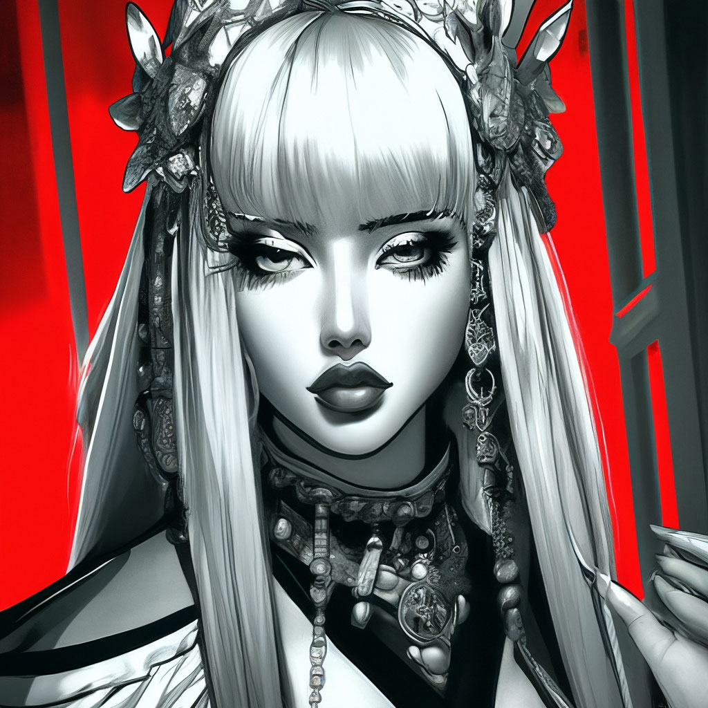 "Partial view priestess black and white drawing model girl with bright ...