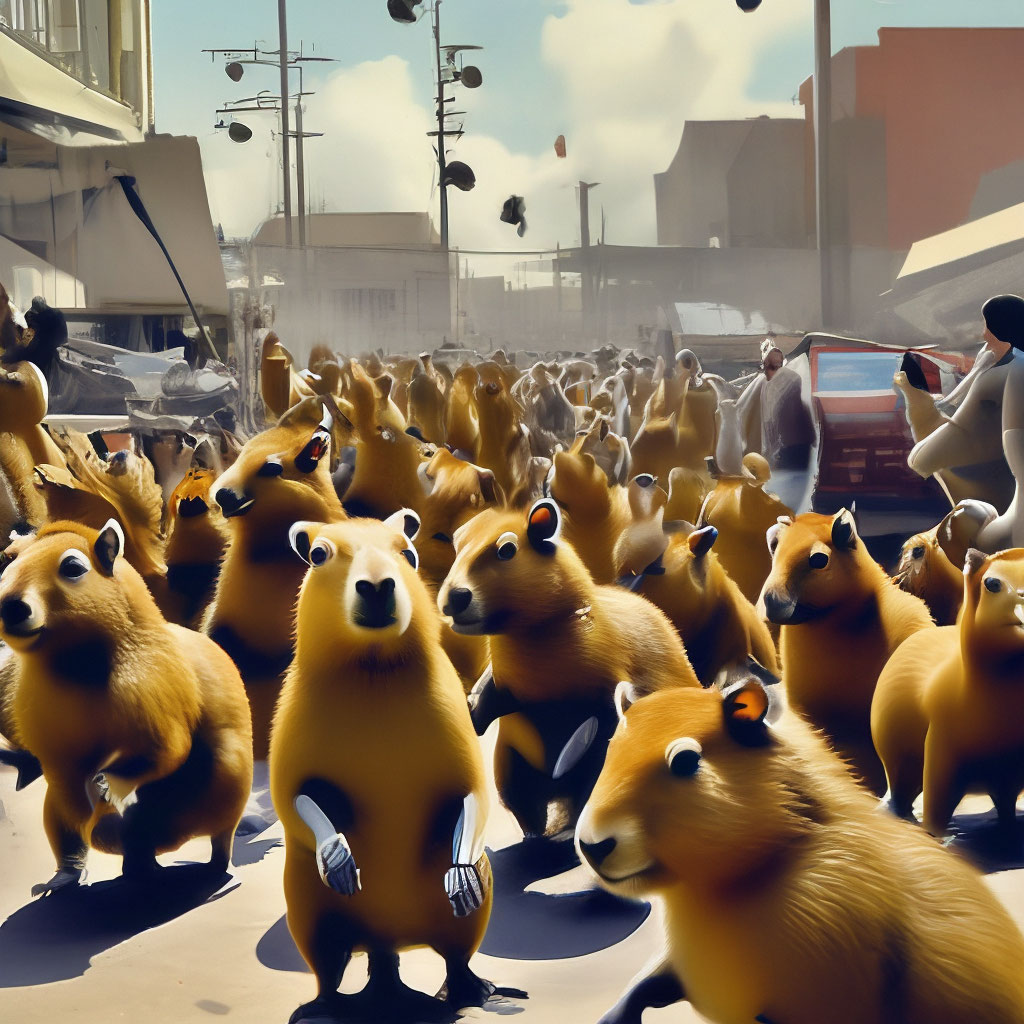 "Capybaras started a riot in the country of capybaria" — image created ...
