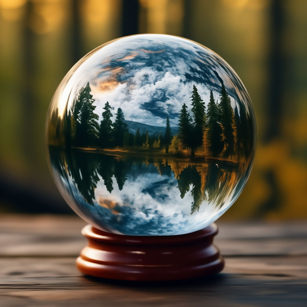 "A crystal ball with a forest and cloudy weather inside, beautiful ...