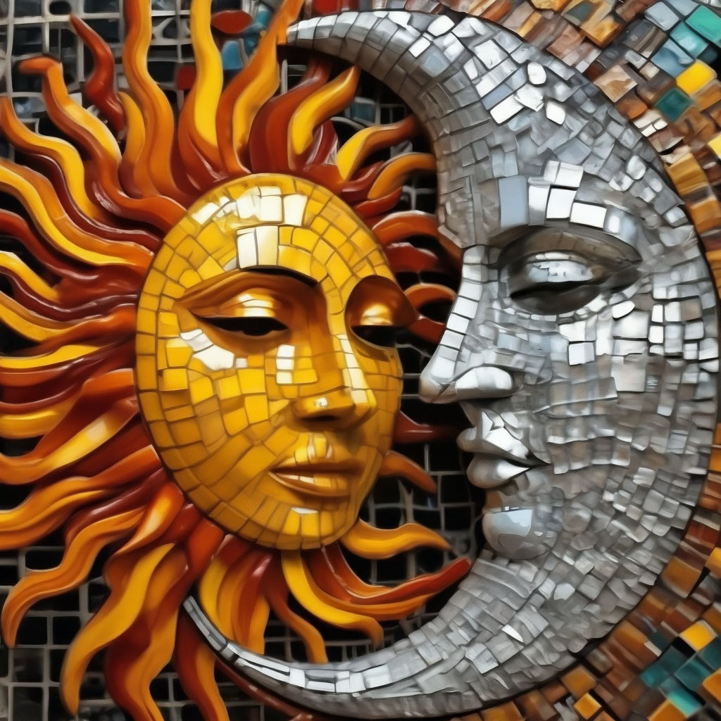 "3d Mosaic panel, sun and moon, made of Venetian glass mosaic ...