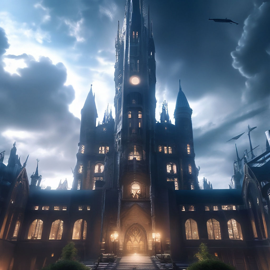 "Invisible magic university, high building, in the center of the ...