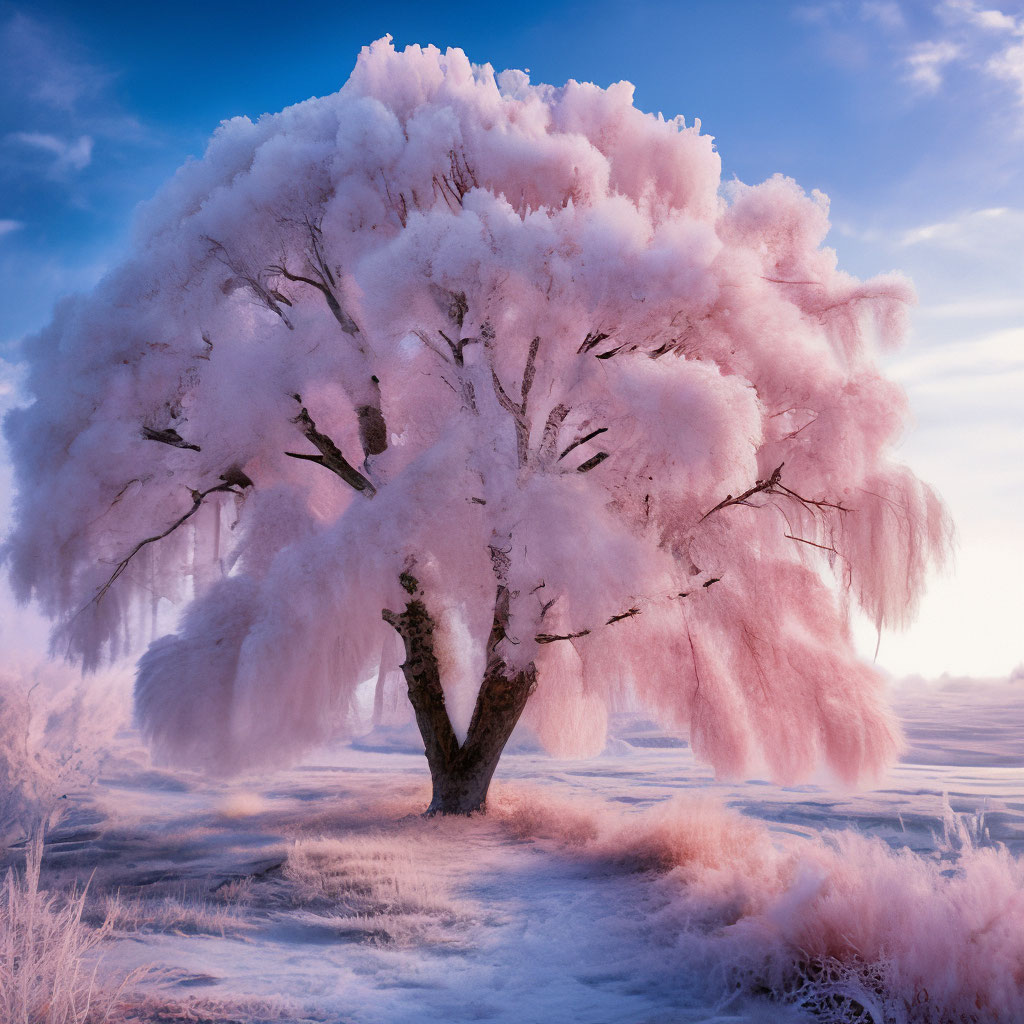 "Elm tree on a frosty day, soft image, beautiful landscape, pixel ...