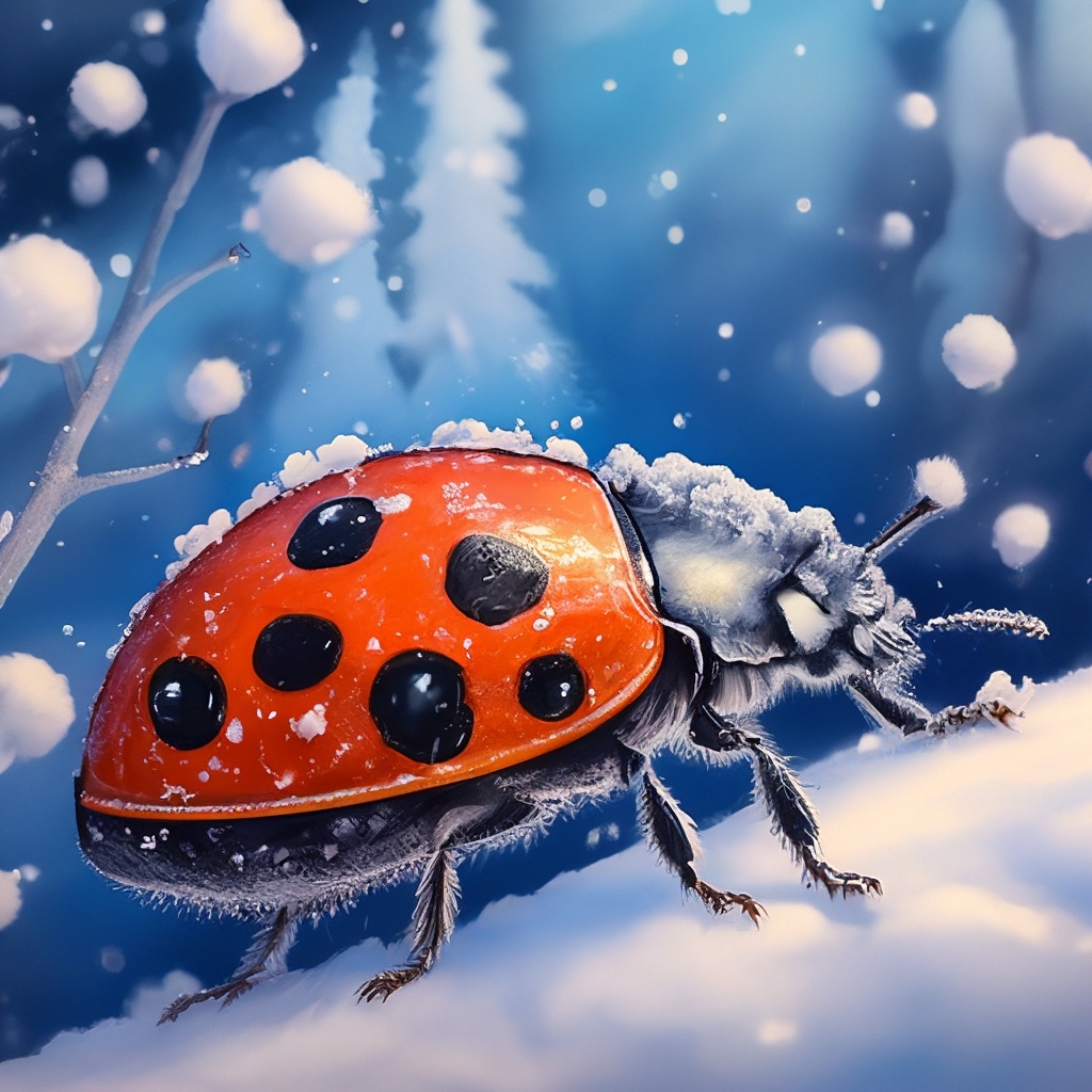"Winter, snow, ladybug 🐞 life in the microcosm, illustration, complex ...