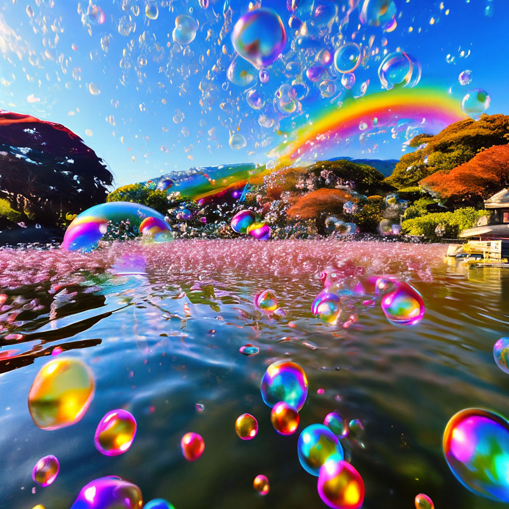 "🙏 photo clarity, thousands of beautiful bubbles form a rainbow in the ...
