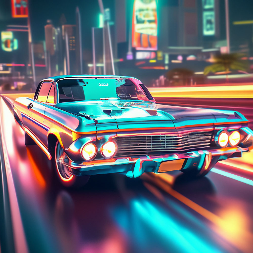"Chevrolet Impala 1967 futuristic style rides on the freeway, people ...