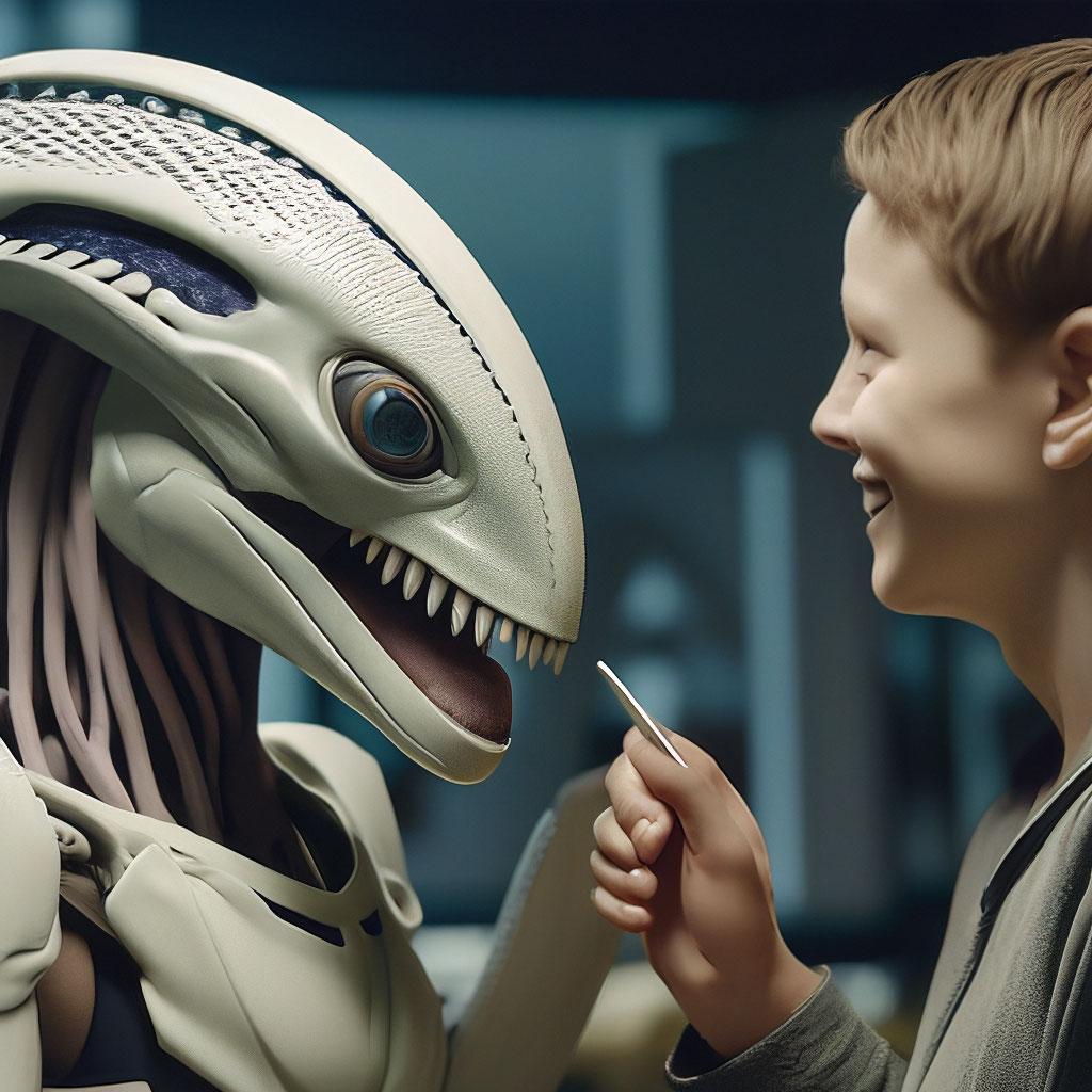 "Affectionate two-stage xenomorph smile, aesthetically pleasing ...