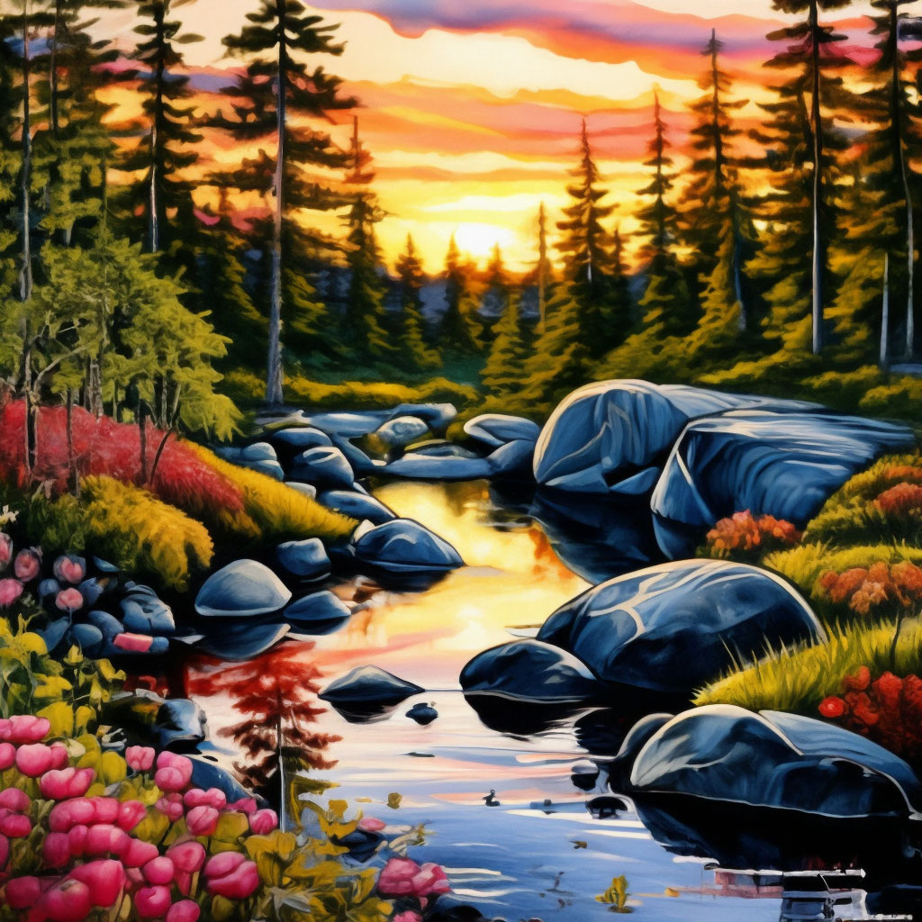 "Watercolor with drawing,amazing nature of Karelia,intricate landscape, …" — image created in ...