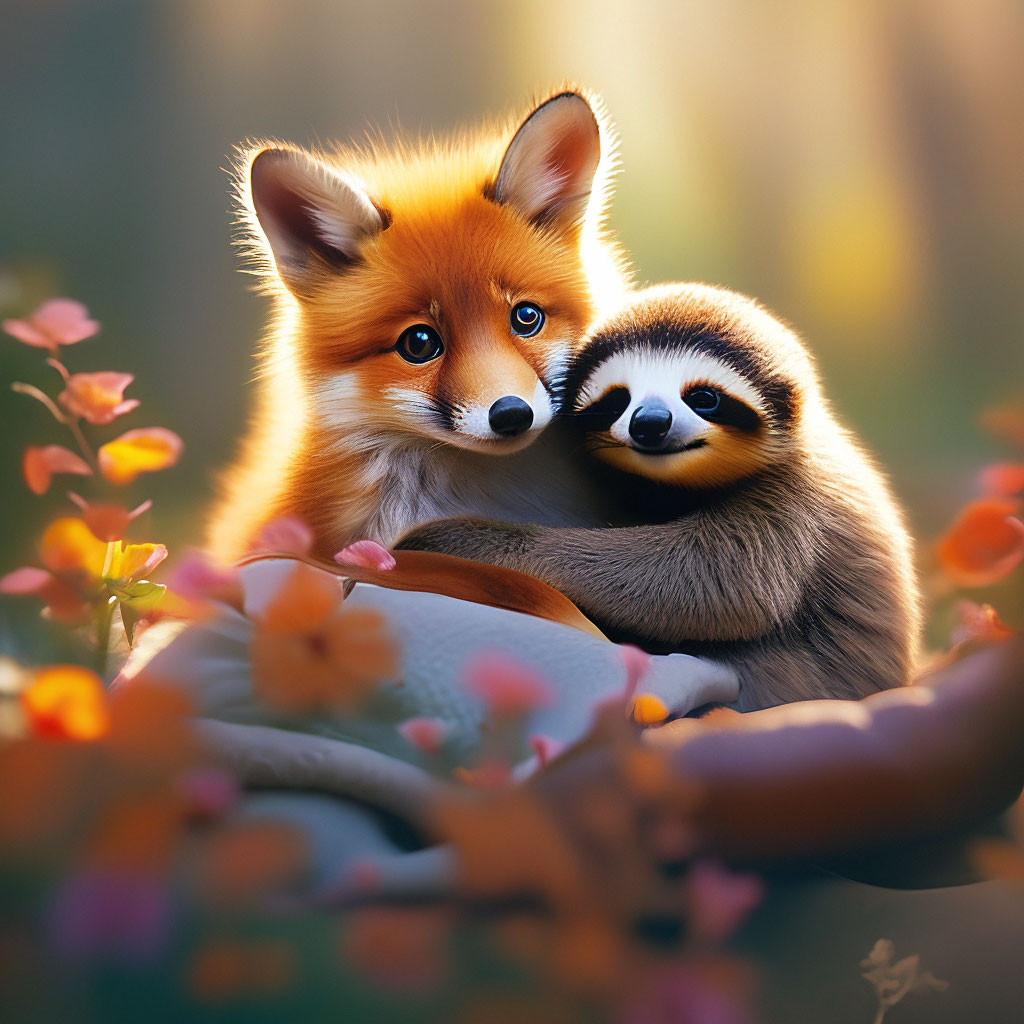 "Little fox and sloth, a lot of tenderness and warmth, newborns ...