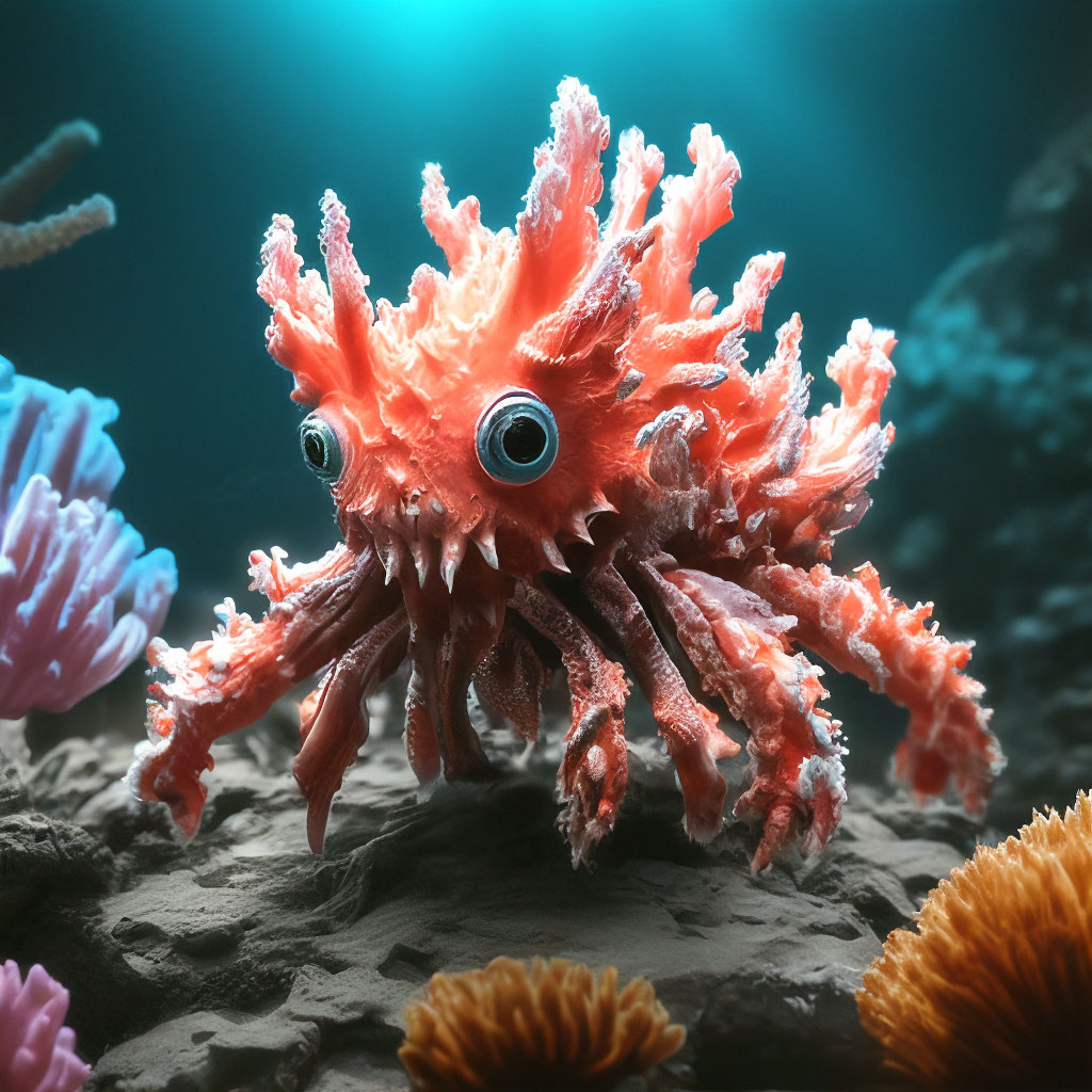 Cute Coral Monster Professional Photo Realistic 64k Hyperrealism
