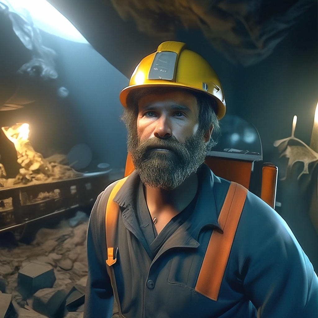 "Miner in the mine, hyperrealism, high quality, photo realism, 128k ...