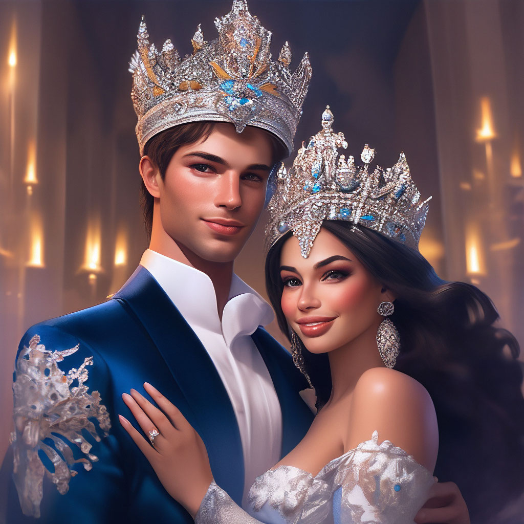 "A gorgeous woman and a gorgeous man with tiaras on his head" — image ...