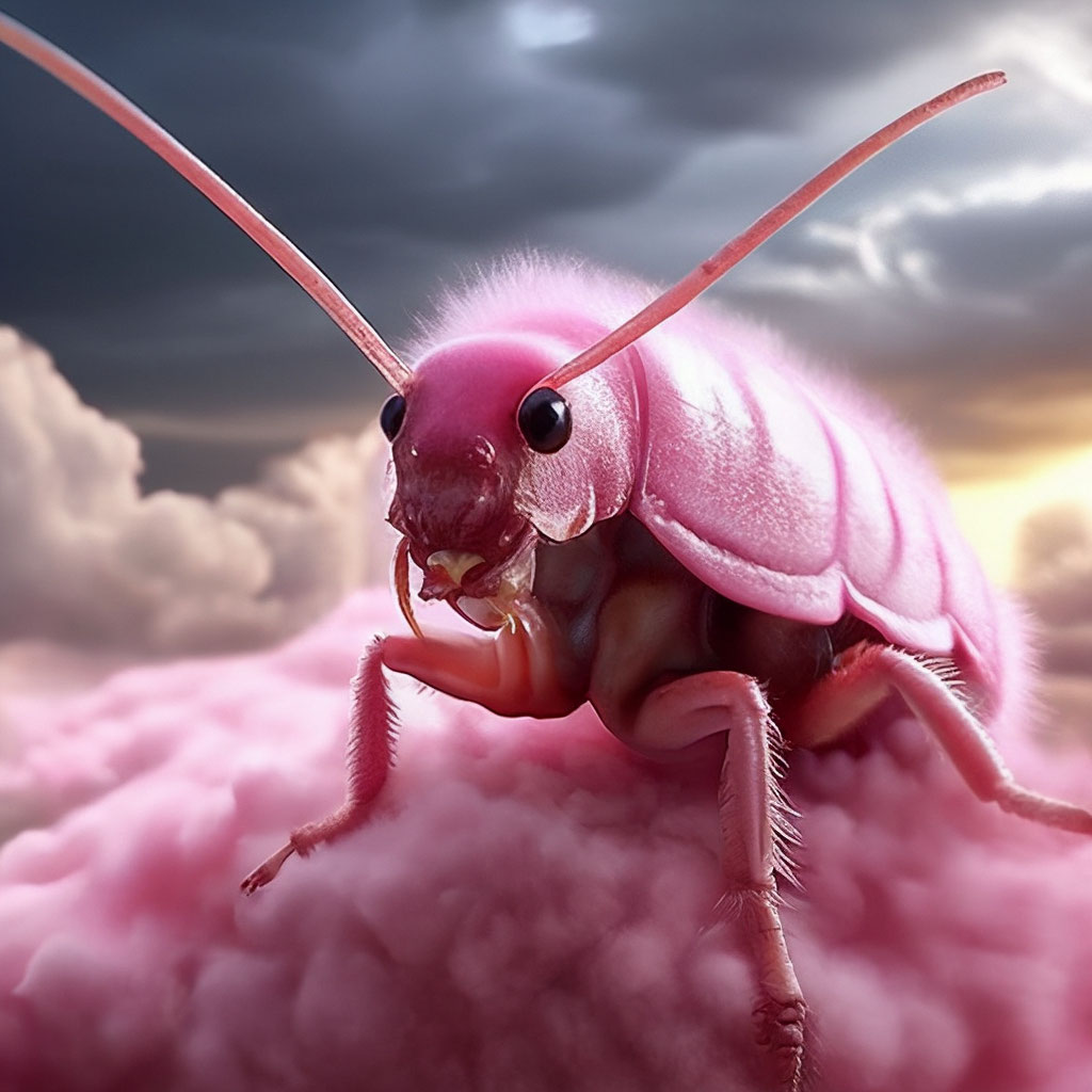 "Cute pink cockroach sits on a soft fluffy cloud, fabulous, high detail ...
