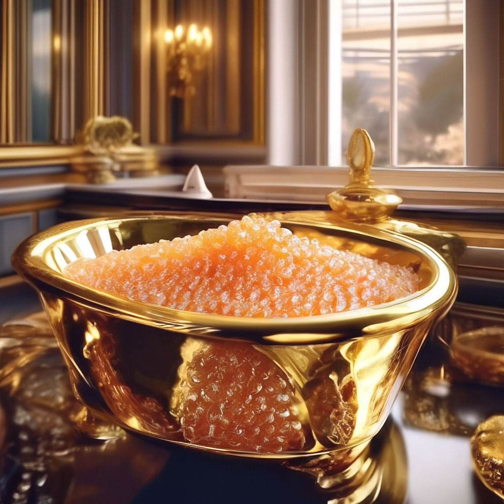 "🕶️ the whole golden tub is filled with caviar, hyperrealism, super ...