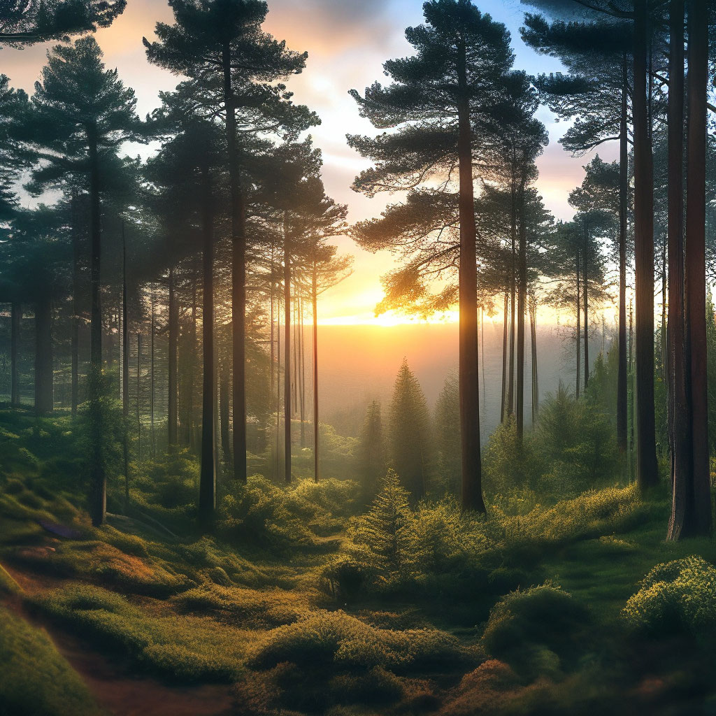 "Pine forest, beautiful twilight, realistic, professional photo, soft ...