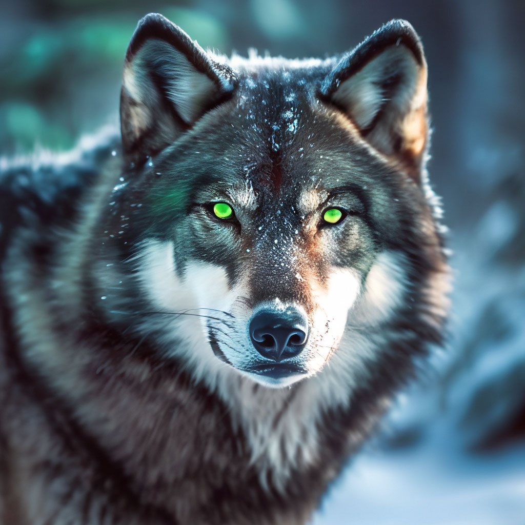 Pitch Black Wolf With Green Eyes