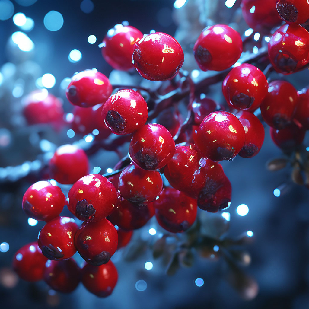 "Hyper-realistic cranberries on a …" — image created in Shedevrum