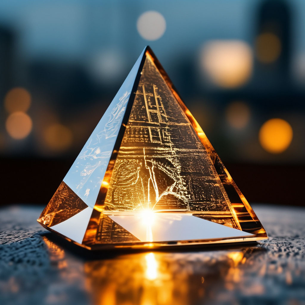 "A pyramid-shaped crystal with a side …" — image created in Shedevrum