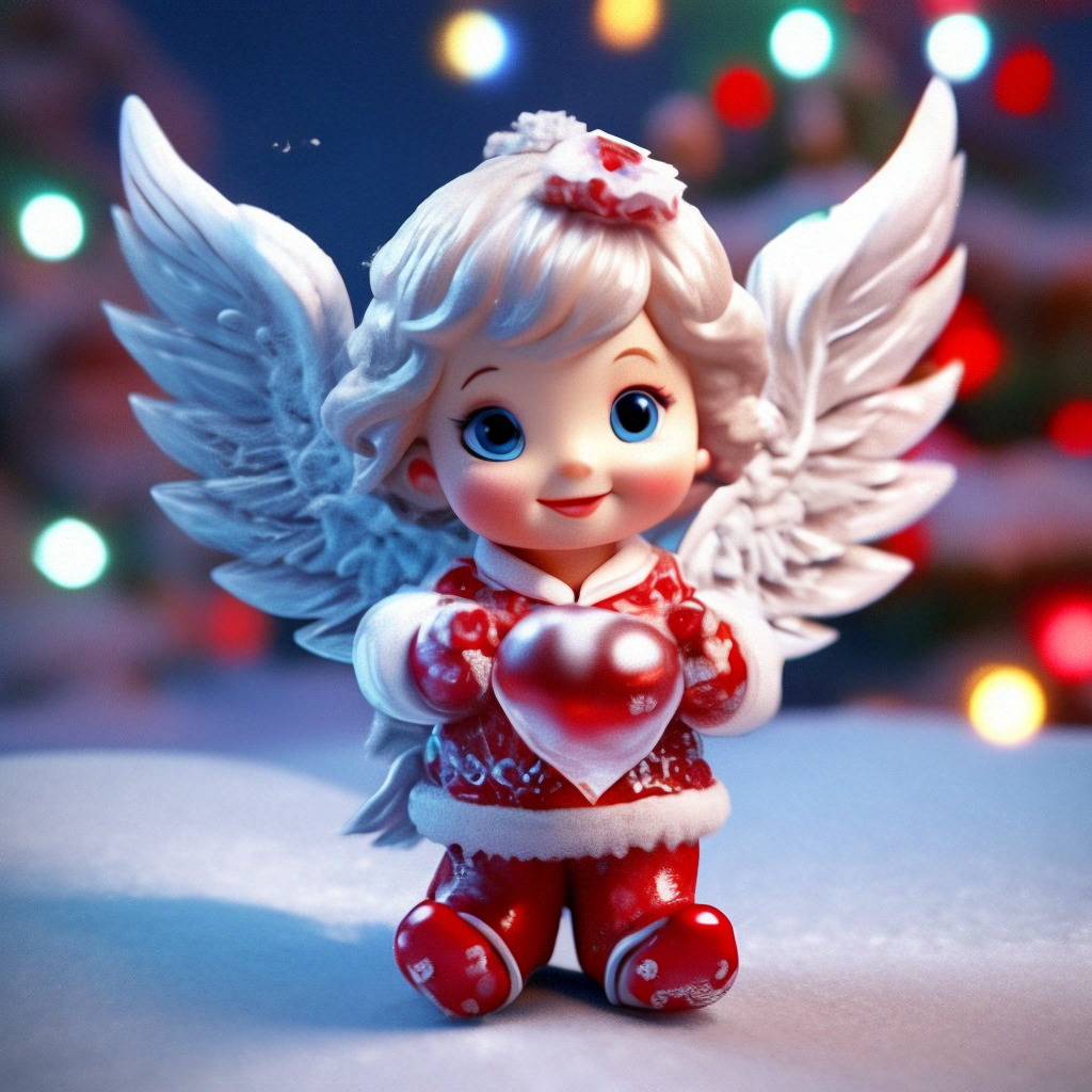 "😉 Realistic ultra-cute winged Christmas ANGEL detailed cheerful holds ...