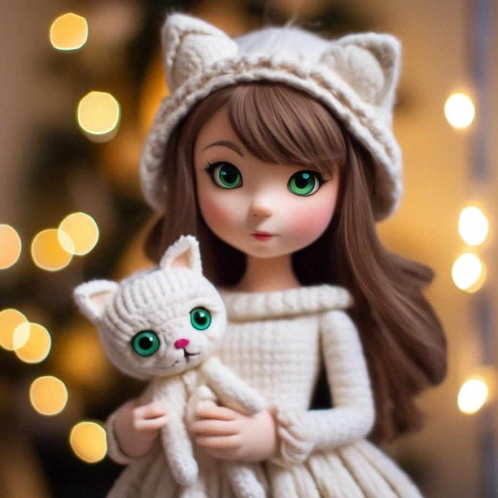 "Metamorphosis cute girl with real cat ears, olive eyes, straight brown ...