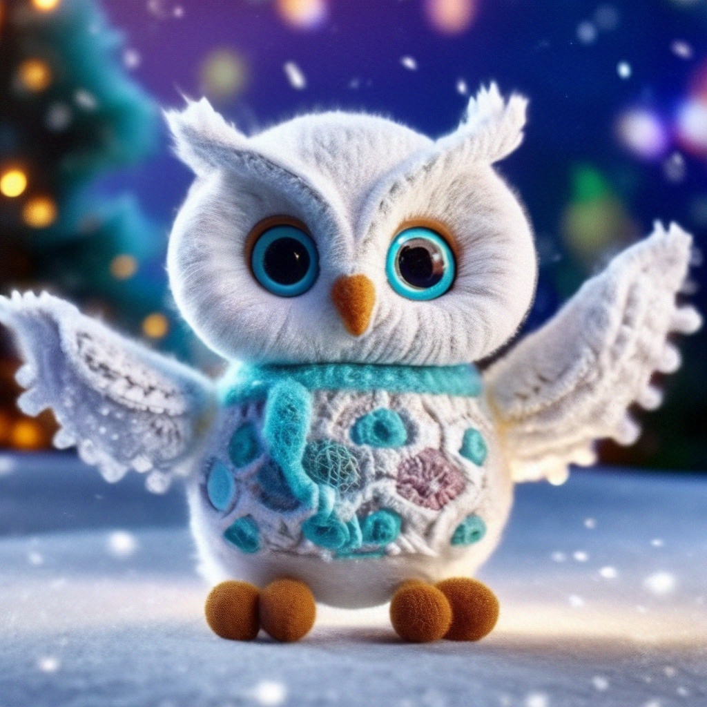 "Cute hyperdetalized snow-white owl,Pixar-style,smile,multicolored ...
