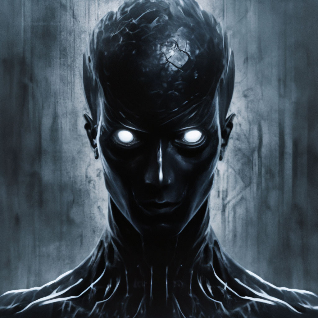 "A black humanoid consisting of darkness and round white eyes, instead ...