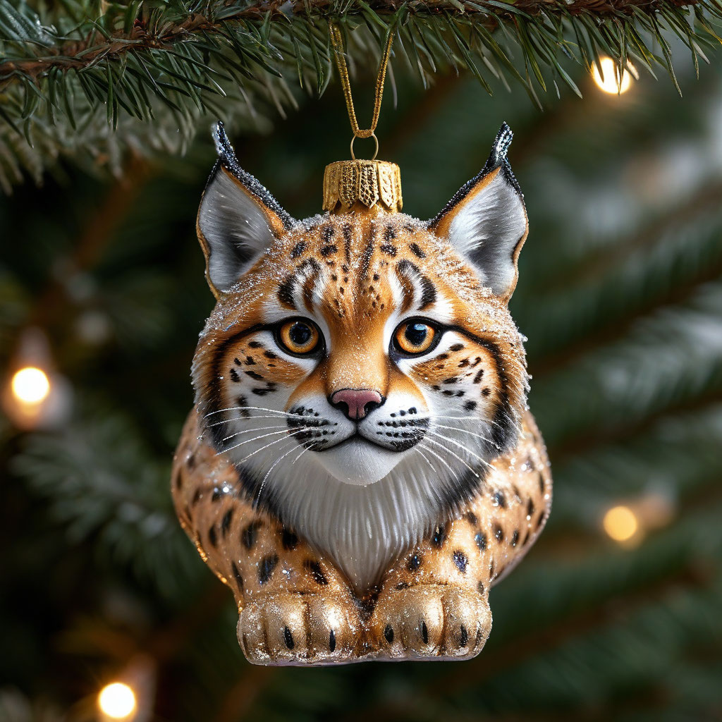 "Cute lynx is a glass Christmas toy hanging on the Christmas tree ...