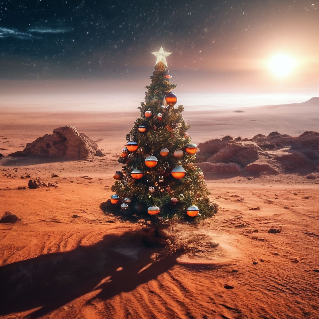 "New Year on Mars: 4k photo, decorated…" — image created in Shedevrum