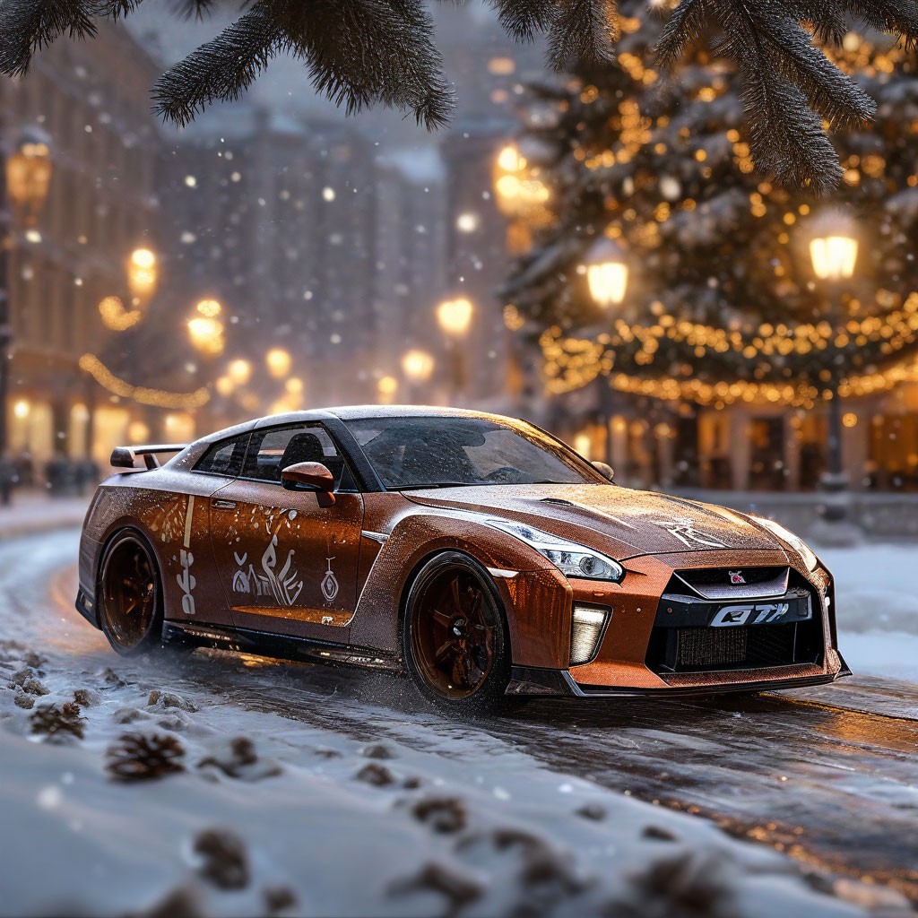 "Nissan GTR 67 gray-brown-crimson color, driving around the city ...