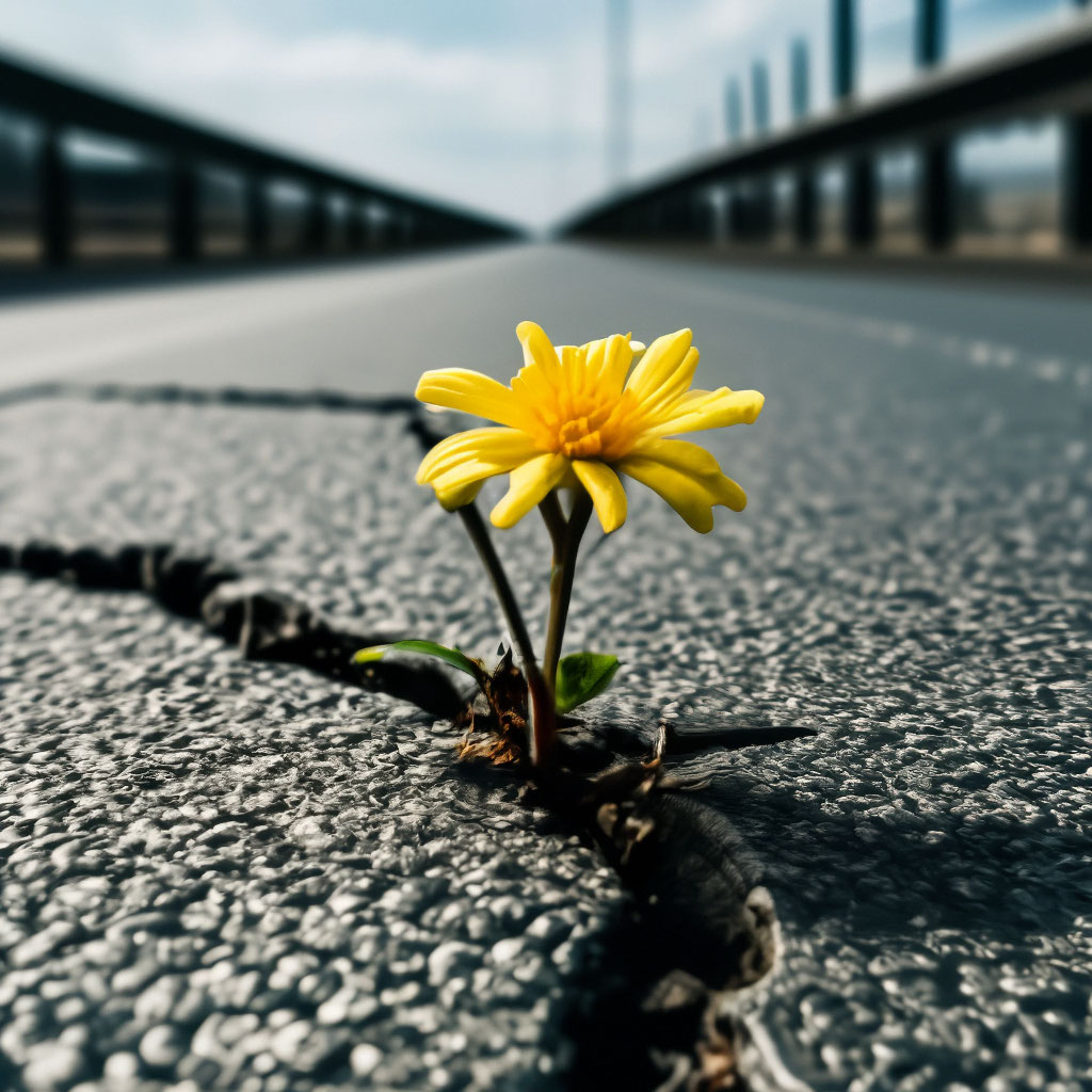 "Flor brotando a través del asfalto" — imagen creada en Shedevrum