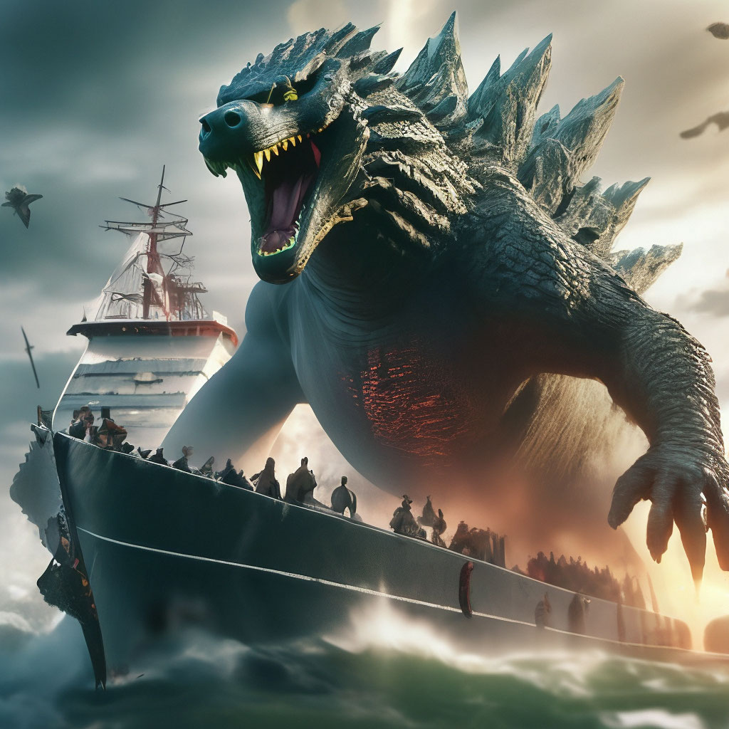 Godzilla Attacks Pirate Ship Kids Godzilla Inflatable Costume