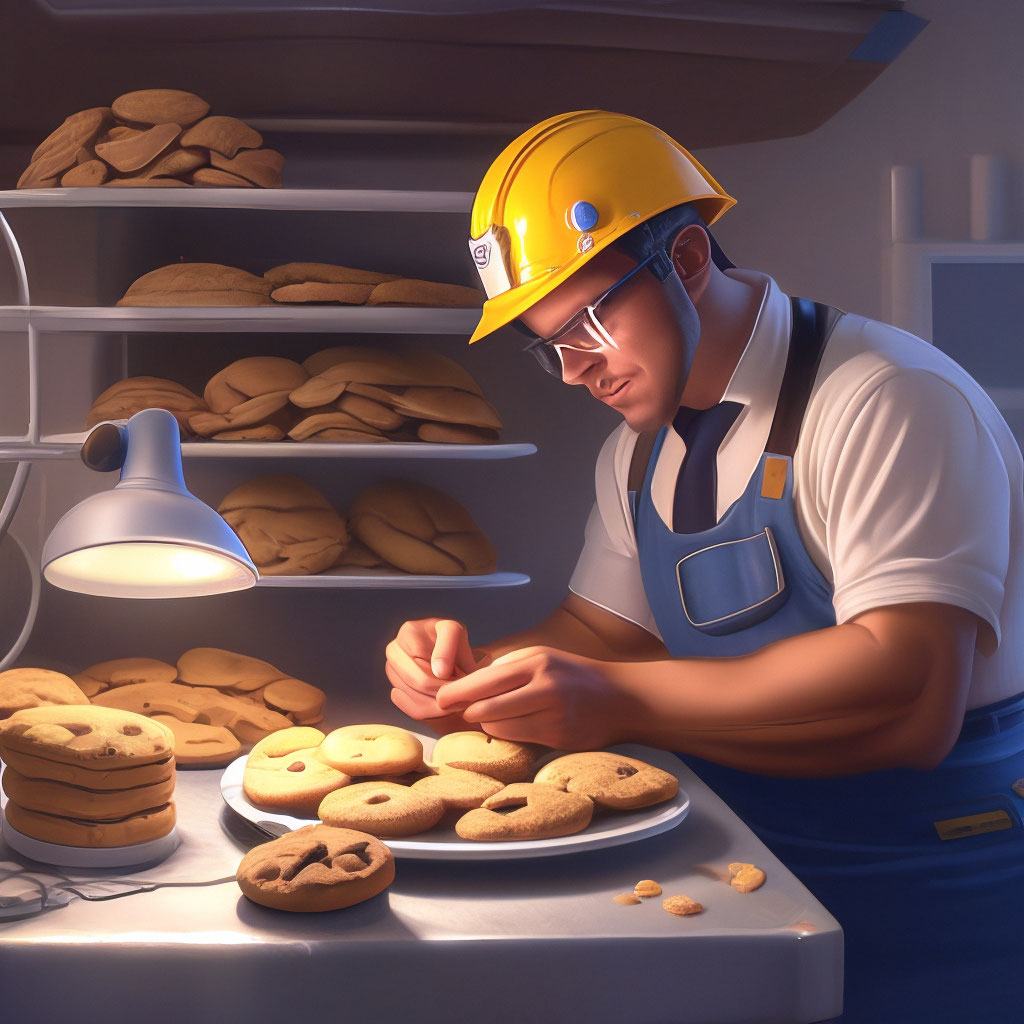 "The cookie man works as an electrician" — image created in Shedevrum