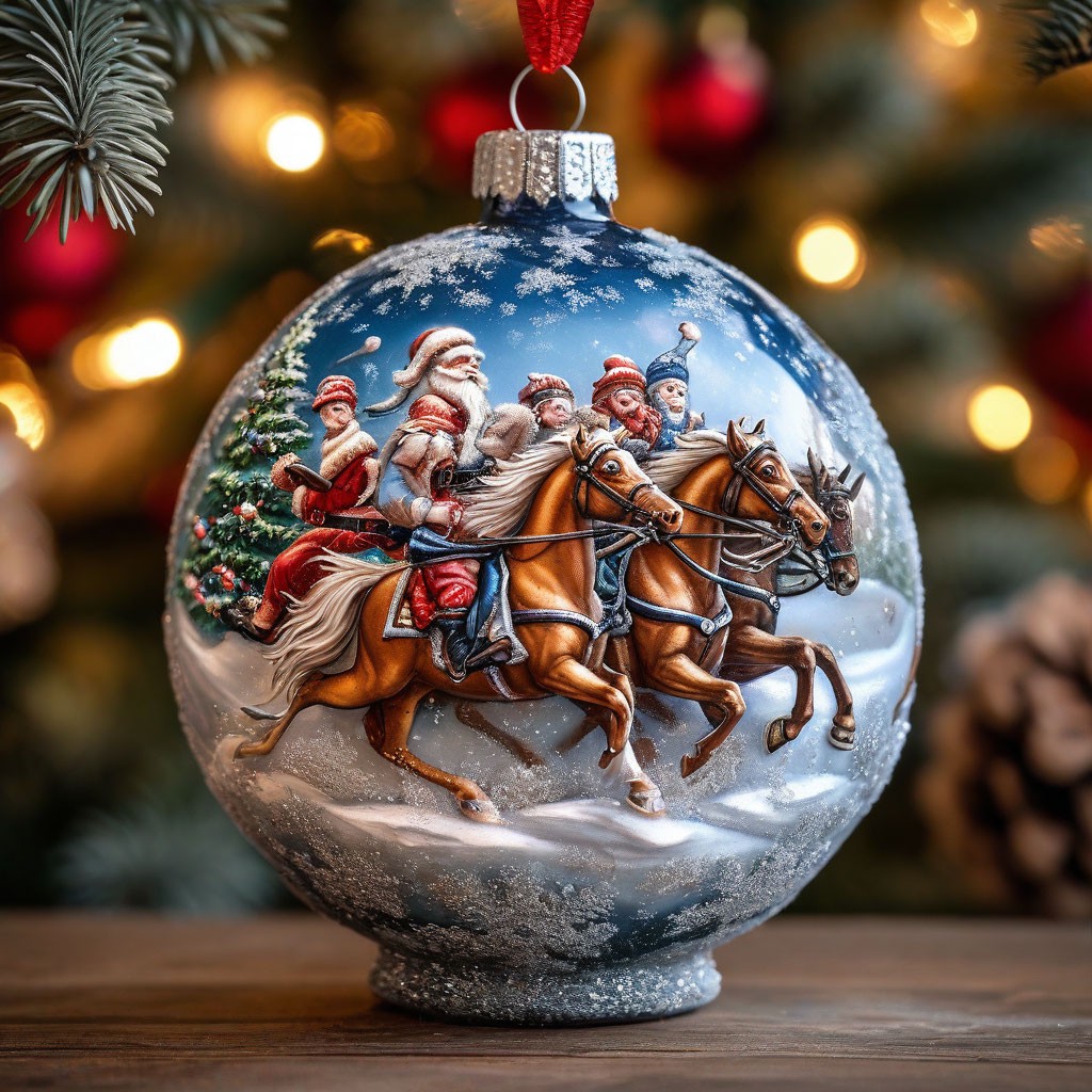 "A ball of snow covered with silvery snow, a racing troika with three ...