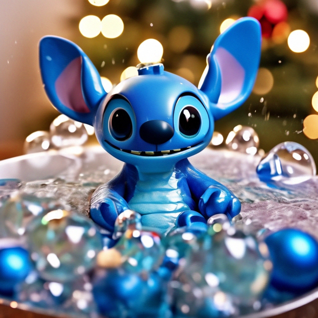 "Blue Stitch is sitting in the bathtub covered in bubbles" — image ...