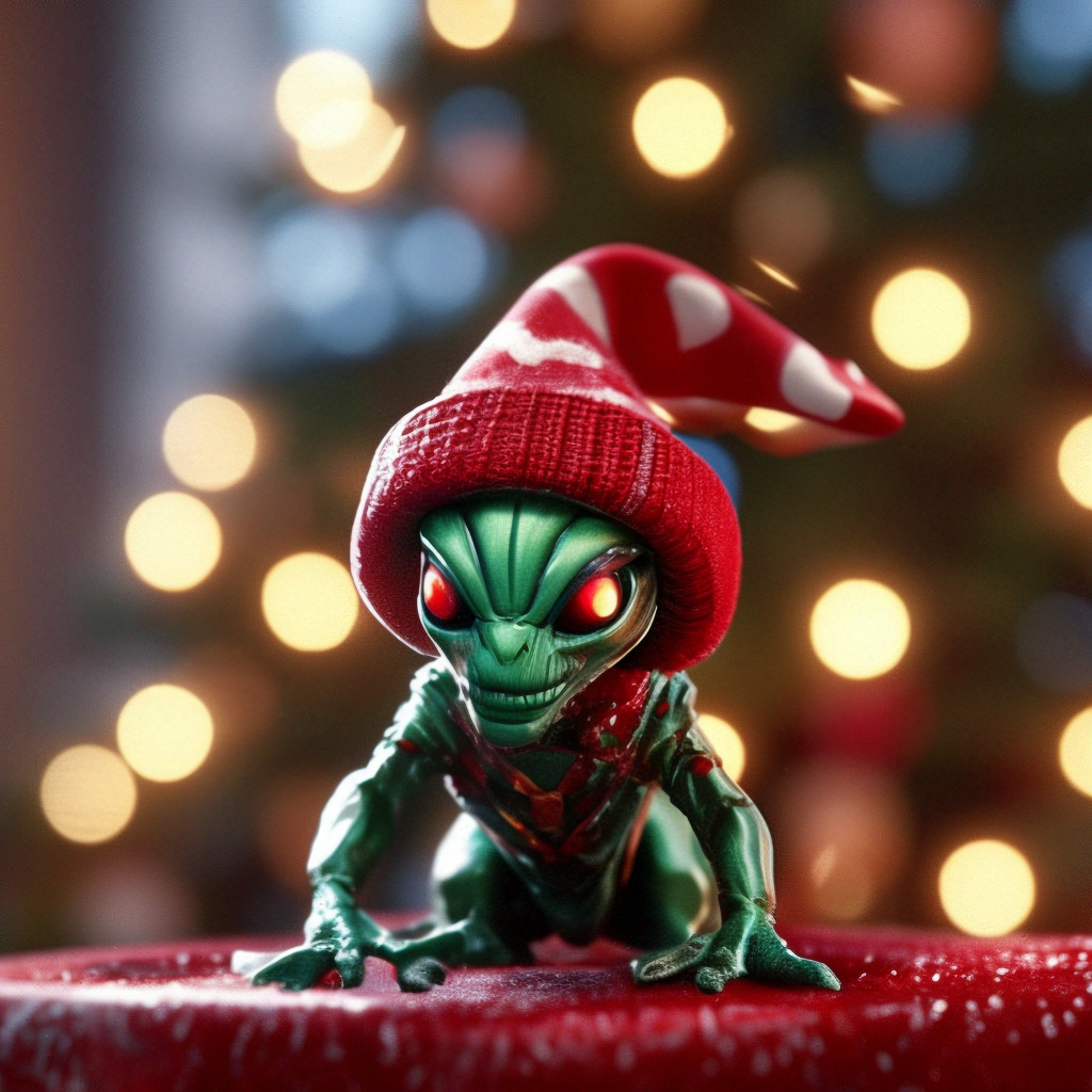 "Christmas xenomorph,red hat, aesthetically pleasing, beautiful ...