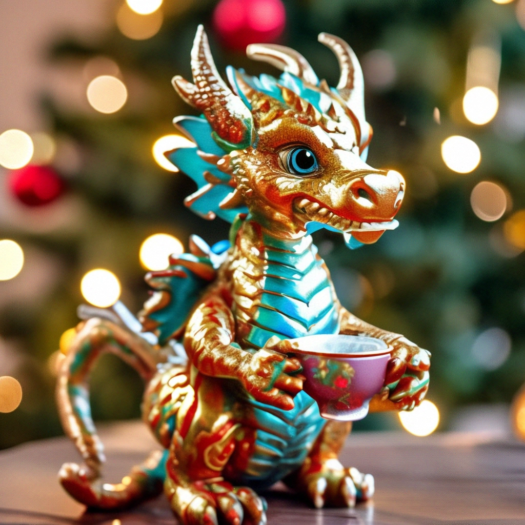 "A dragon drinking tea" — image created in Shedevrum