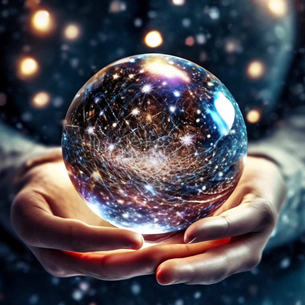 "On the palm of your hand in the ball is a galaxy curvature of a mirror ...