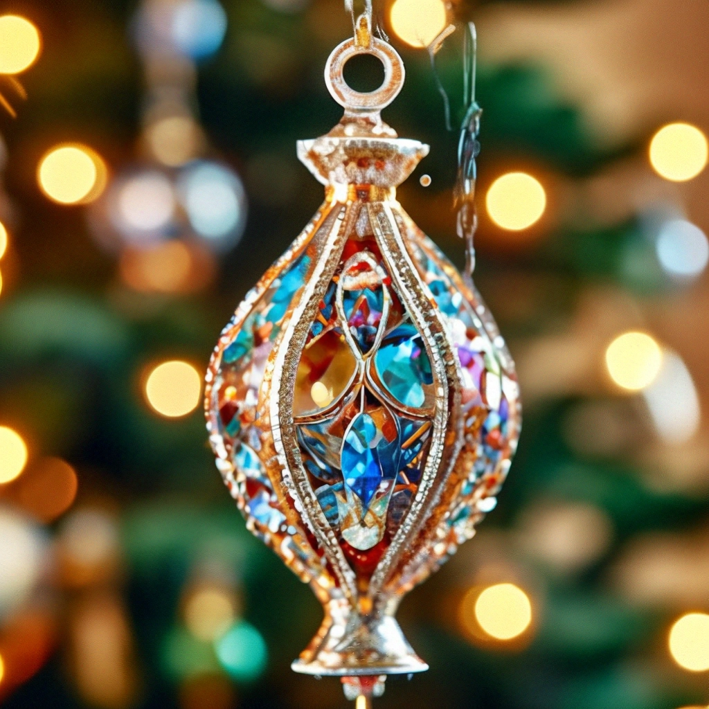 "A Christmas glass toy is hanging on the Christmas tree. Hourglass ...