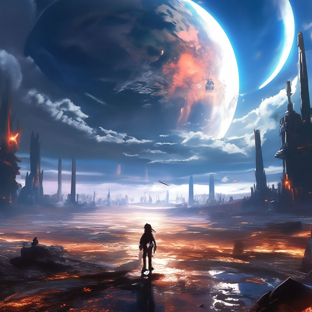 "In the anime style, a planet in space" — image created in Shedevrum