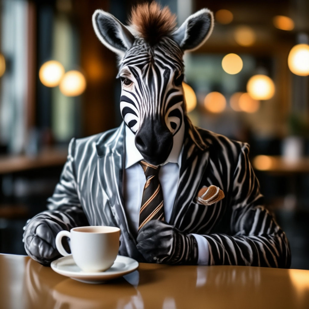 Zebra Drinking Coffee