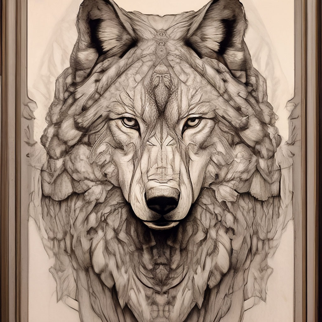«Sepia, Grey wolf, graphically, …» — картинка создана в Шедевруме