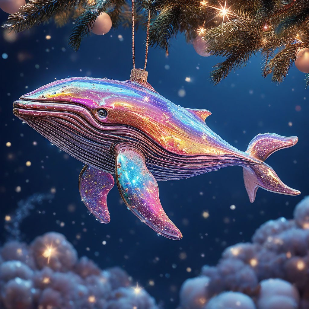 "Beautiful big A whale flies in space …" — image created in Shedevrum
