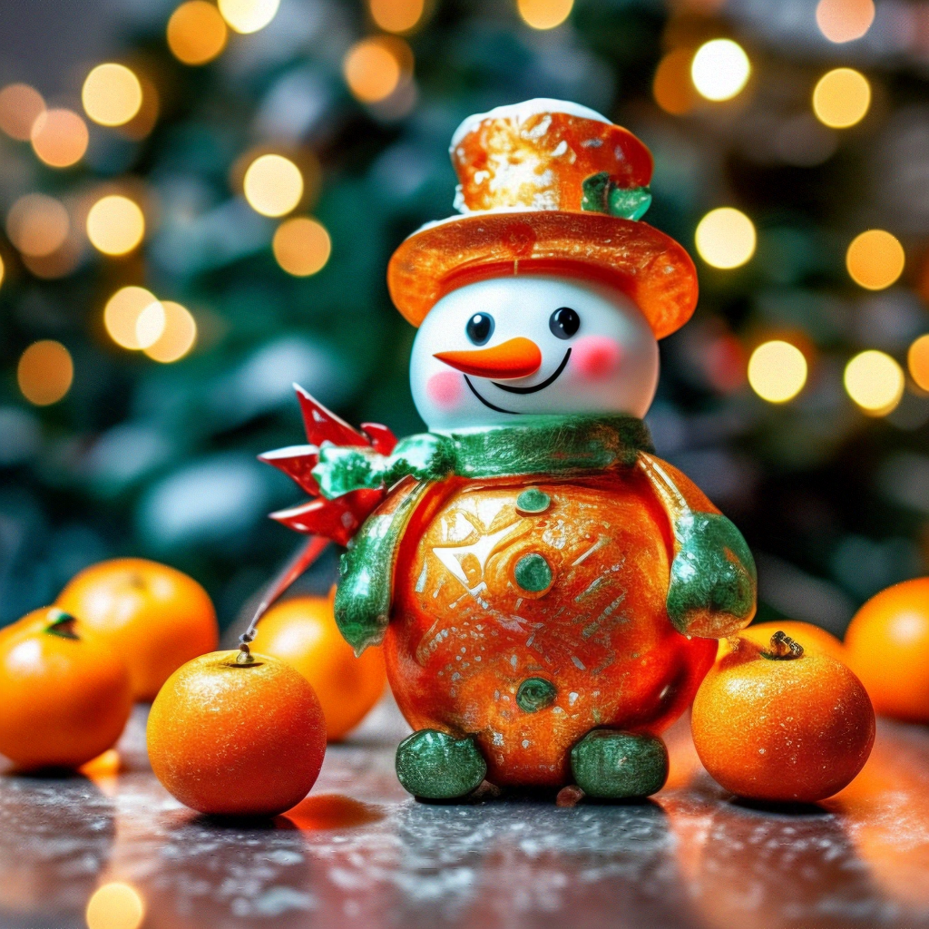 "Beautiful cute snowman made of tangerines,professional photo, high ...