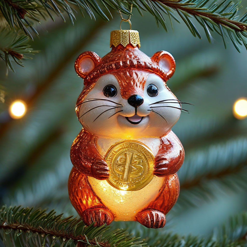 "A glass Christmas tree toy a plump red-haired funny gopher holds a ...