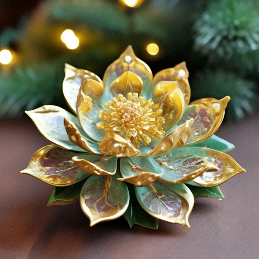 "Christmas tree toy beautiful lotus flowers, glowing gold stamens ...