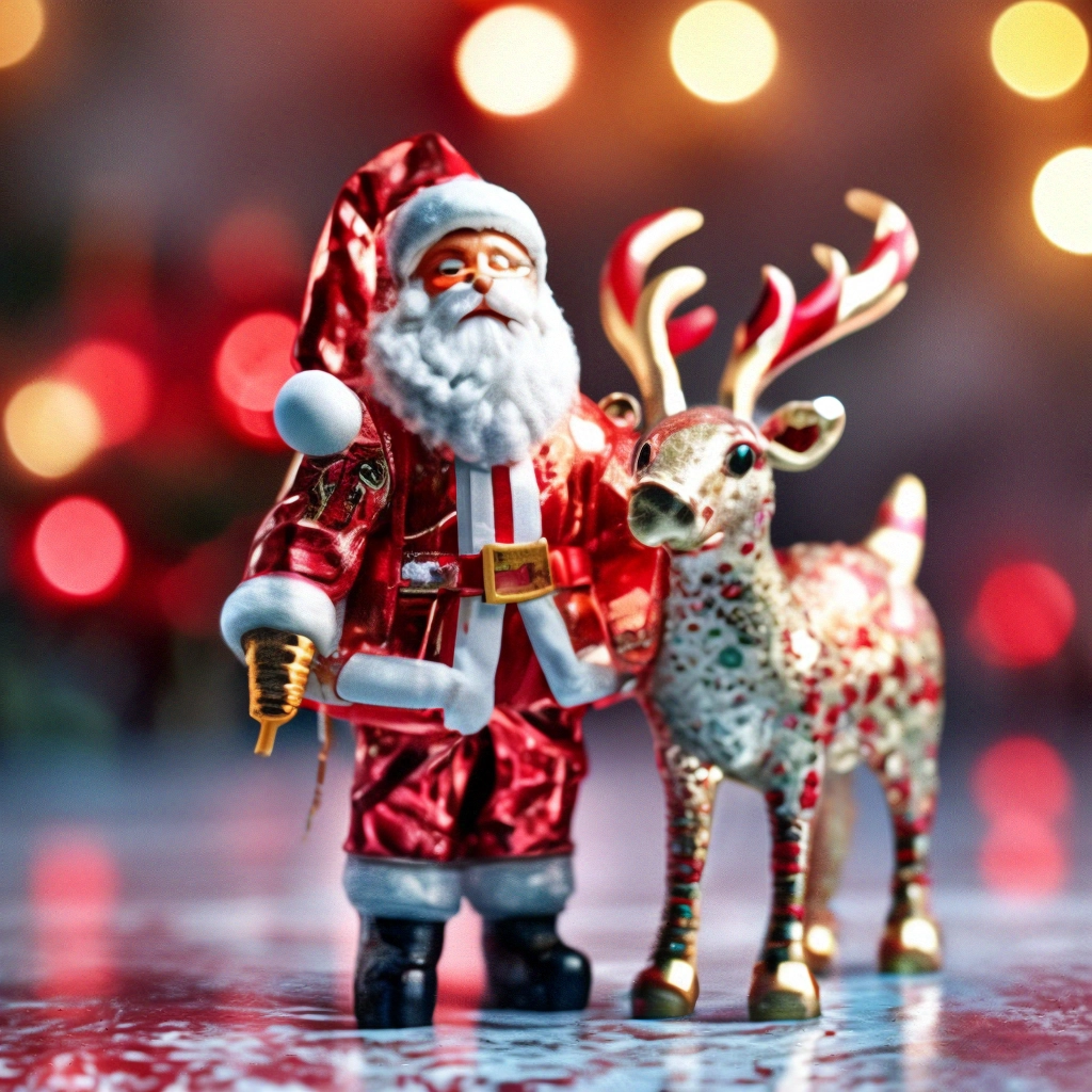 "Santa Claus in a red suit with reindeer" — image created in Shedevrum