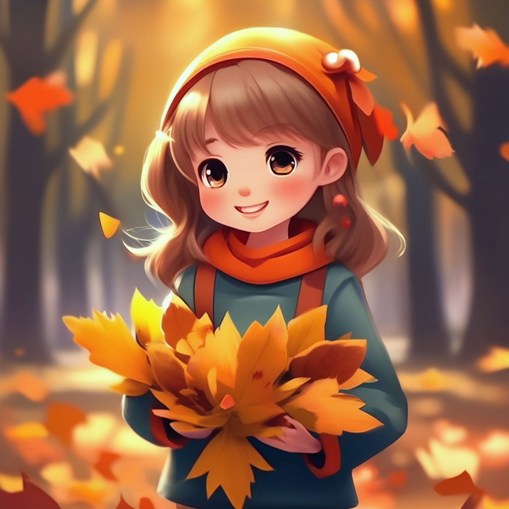 "Cute girl collects beautiful autumn …" — image created in Shedevrum