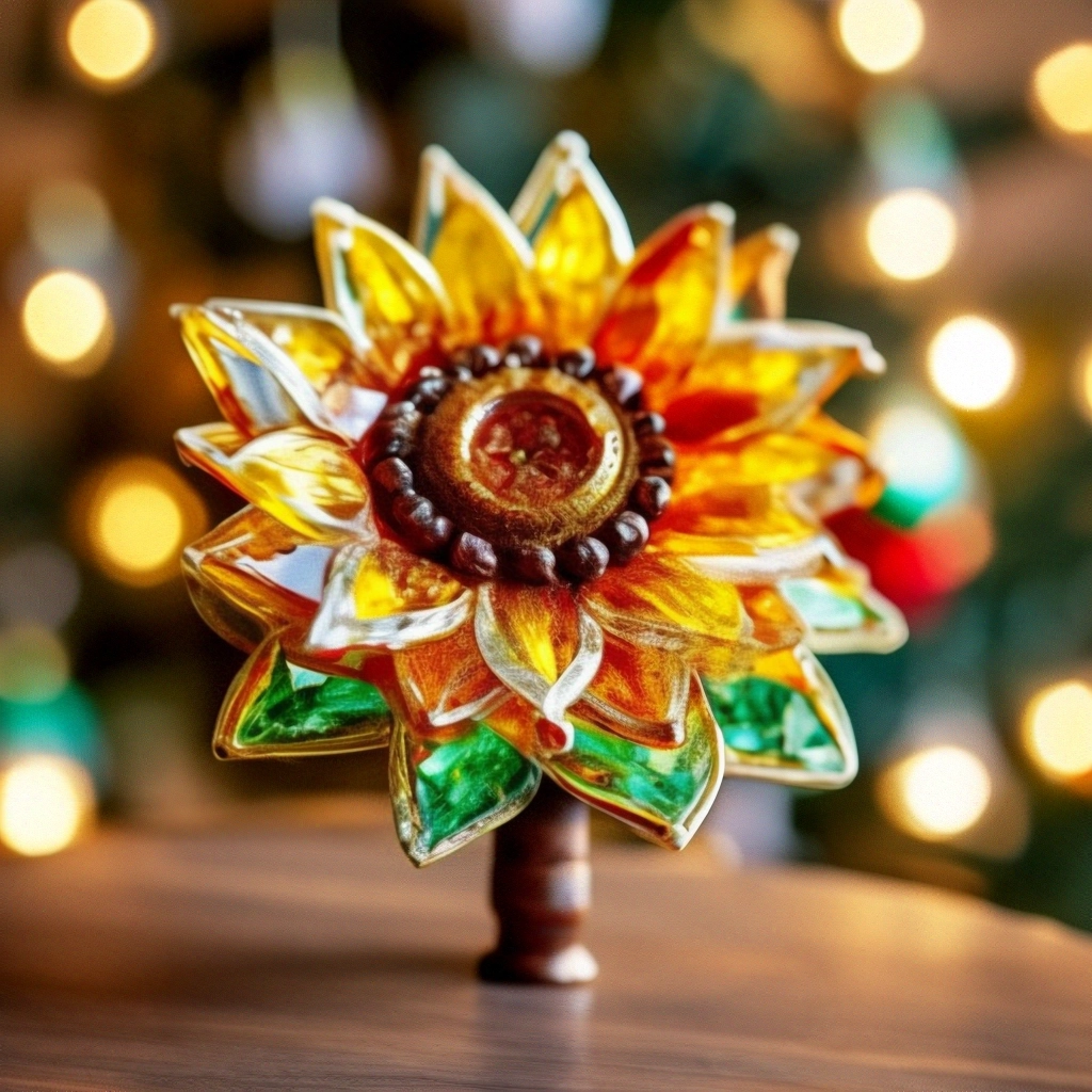 "Sunflower flower made of glass" — image created in Shedevrum