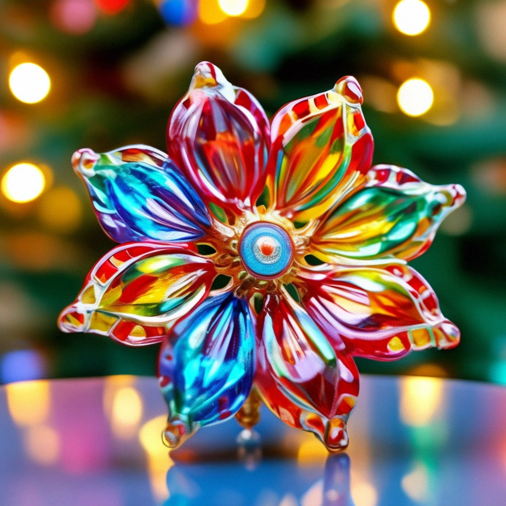 "The flower is a seven-colored glass flower, similar to a daisy with ...